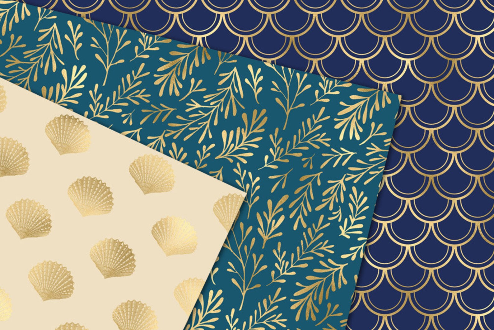 Gold Nautical Digital Paper, Seamless Ocean Patterns (digital Download ...