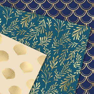 Gold Nautical Digital Paper, Seamless Ocean Patterns (digital Download ...