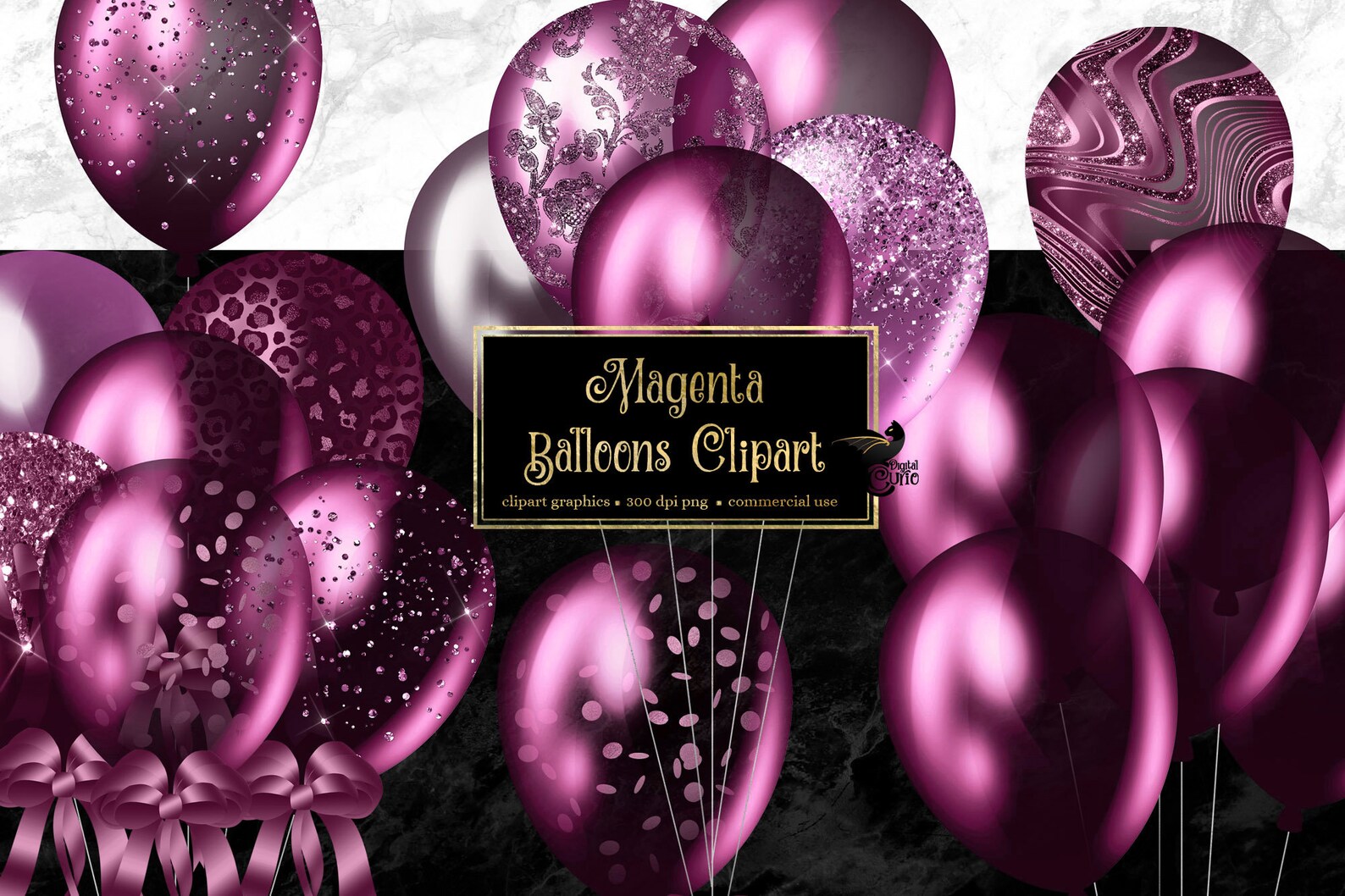 Magenta Balloons Clipart - Digital Clip Art Graphics for Party ...