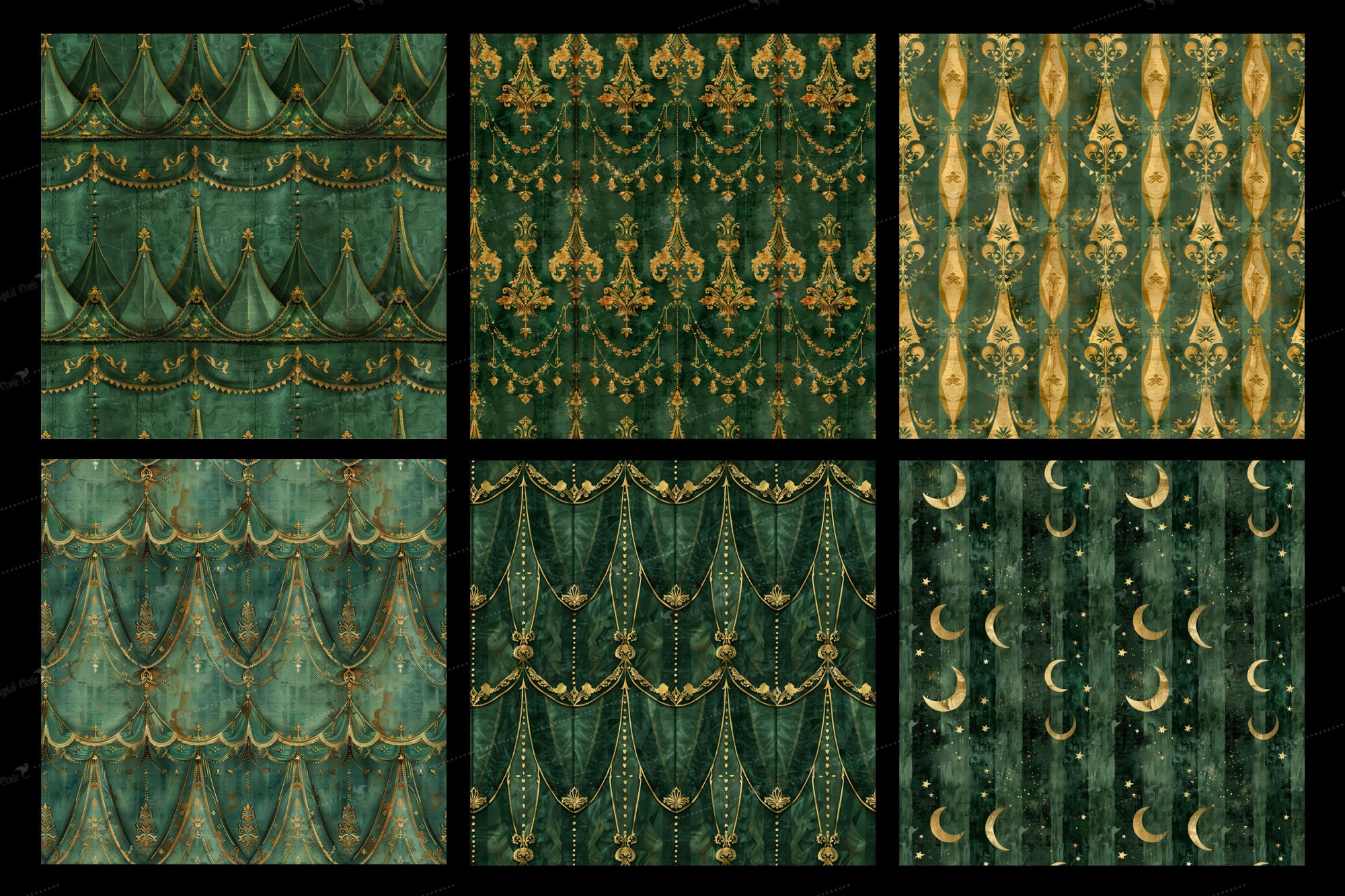 Vintage Circus Digital Paper, Gold Green Textures (digital Download) - Etsy