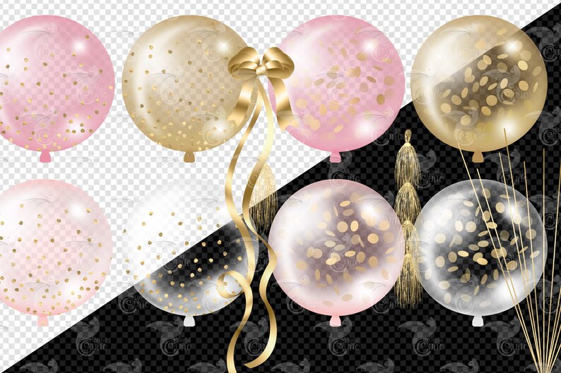 Pink and Gold Glam Balloons Clipart Digital Clip Art - Etsy