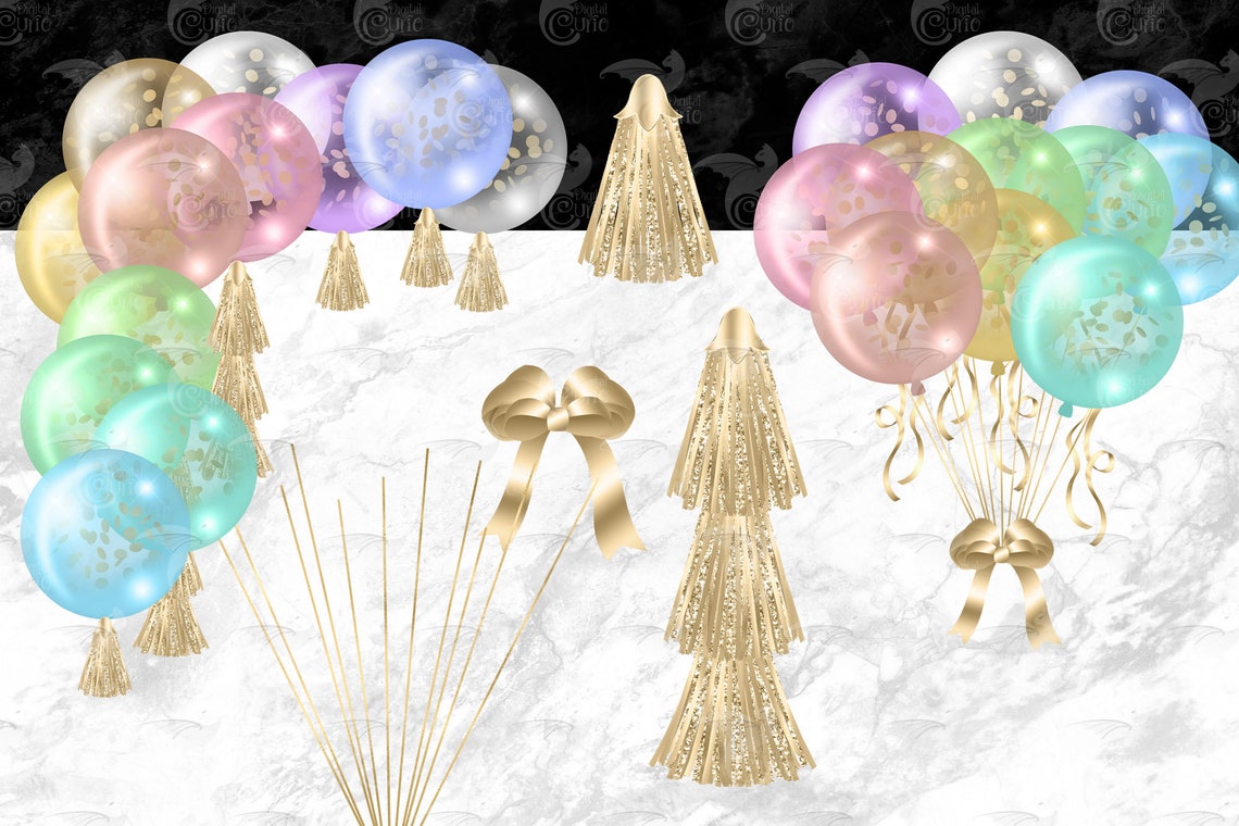 Pastel Rainbow Confetti Balloons Clipart Digital Clip Art - Etsy