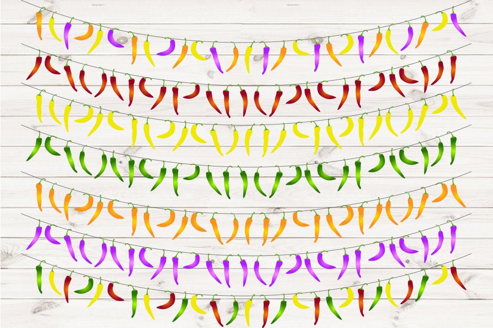 Chili Pepper String Lights Clip Art Fiesta Red Pepper Lights | Etsy