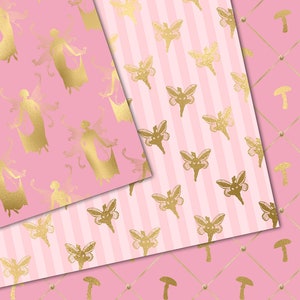 Pink and Gold Fairy Digital Paper, Seamless Textures With Blush and ...