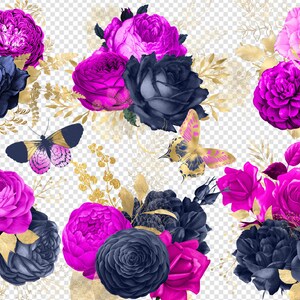 Magenta Navy and Gold Bouquets Floral Clip Art, Digital Instant ...