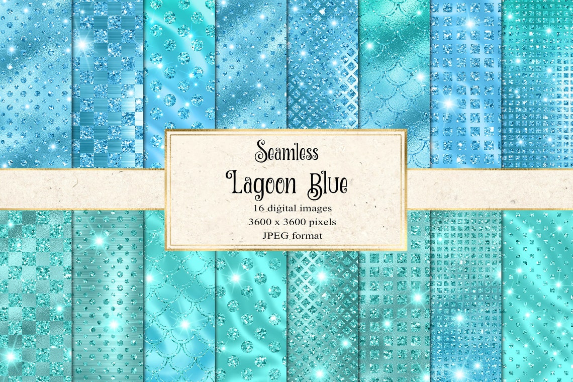 Lagoon Blue Digital Paper, Mermaid Glitter Texture Backgrounds ...