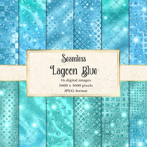 Lagoon Blue Digital Paper, Mermaid Glitter Texture Backgrounds ...