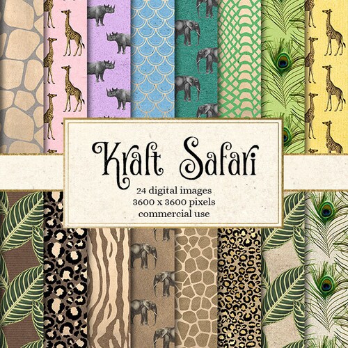 Digital Scrapbook Papers Safari Jungle Animal Print Patterns - Etsy