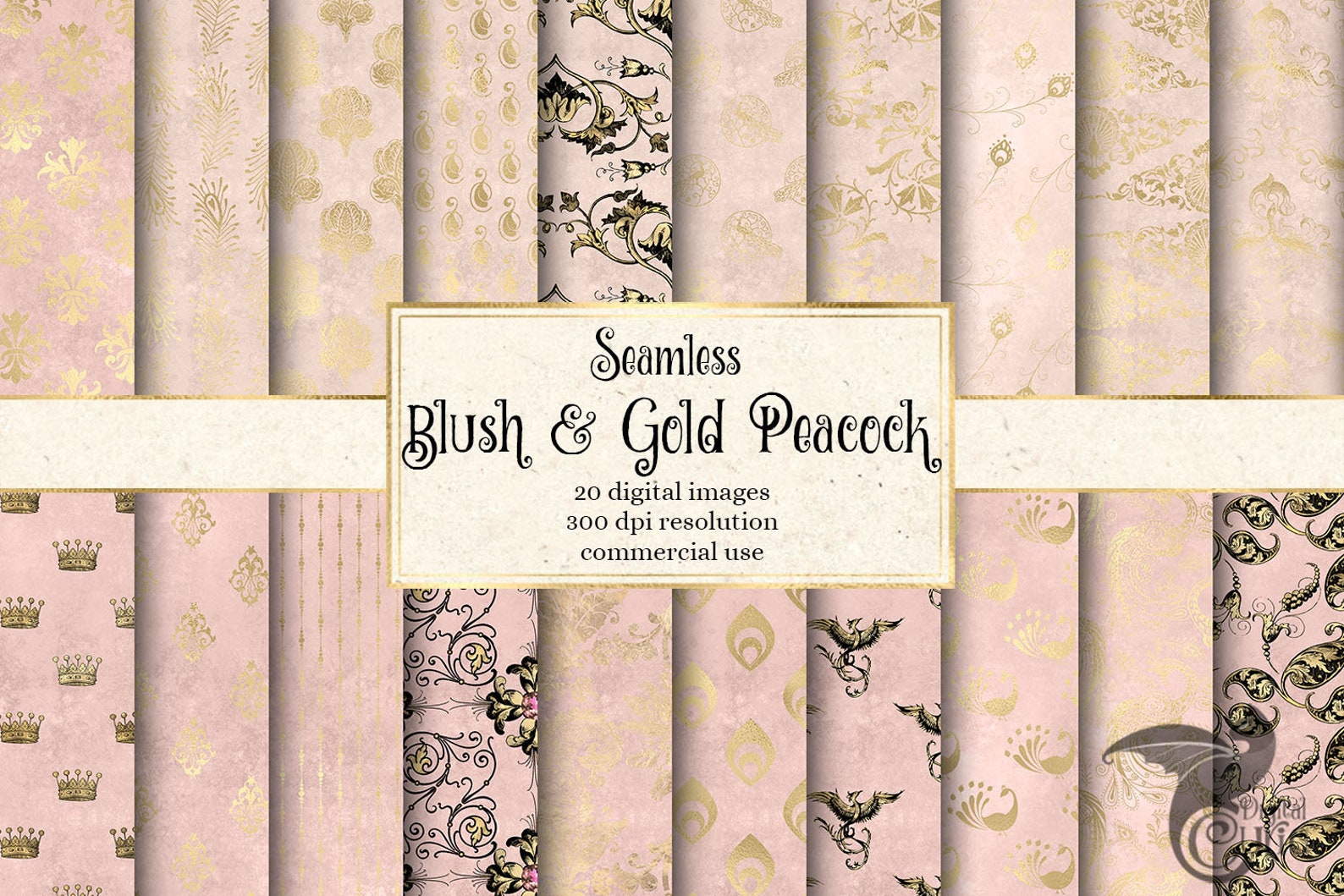 Blush and Gold Peacock Digital Paper Seamless Gold Peacock - Etsy