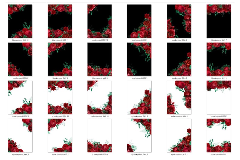 5x7 Red and Green Floral Overlays for Invitations Planners - Etsy