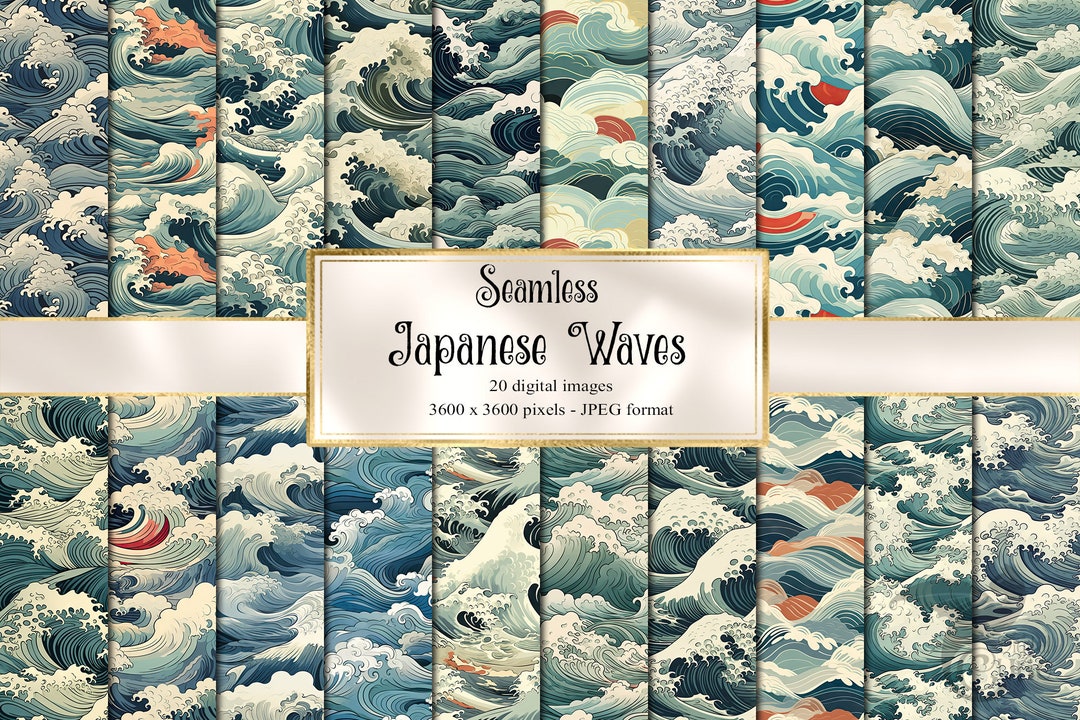 Japanese Wave Digital Paper – 20 Seamless Printable Patterns (digital ...