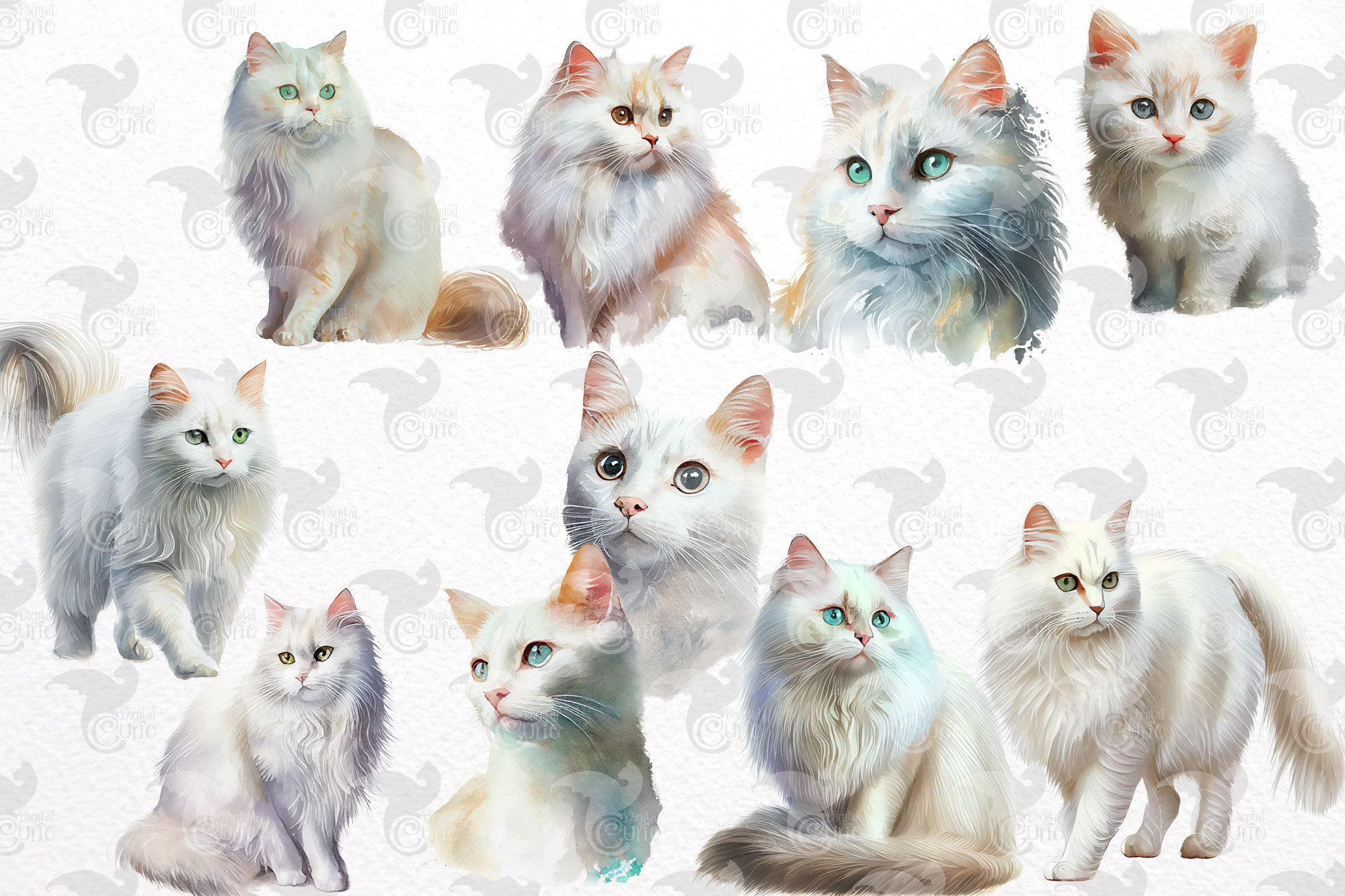 Watercolor White Cats Clipart - Cute Cats and Kittens PNG Format ...