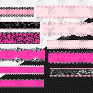 Pink and Black Glam Borders Clipart - Diamond and Pearl Digital Clip ...