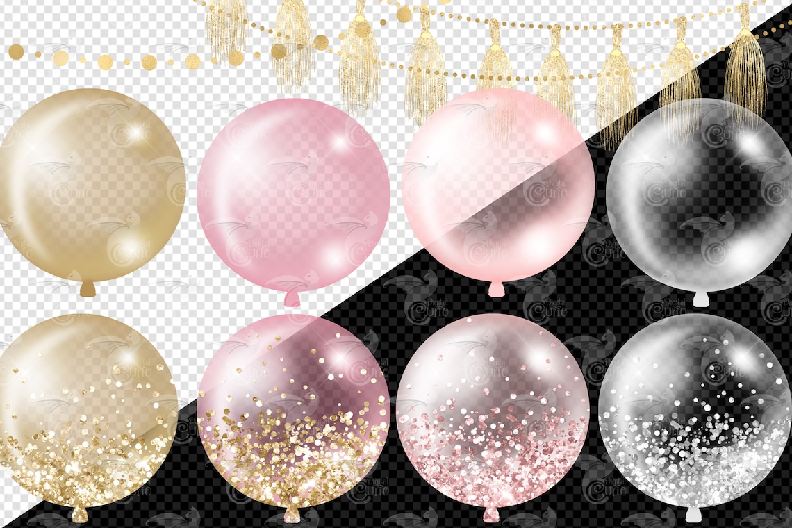 Pink and Gold Glam Balloons Clipart Digital Clip Art - Etsy