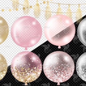 Pink and Gold Glam Balloons Clipart - Digital Clip Art Graphics for ...