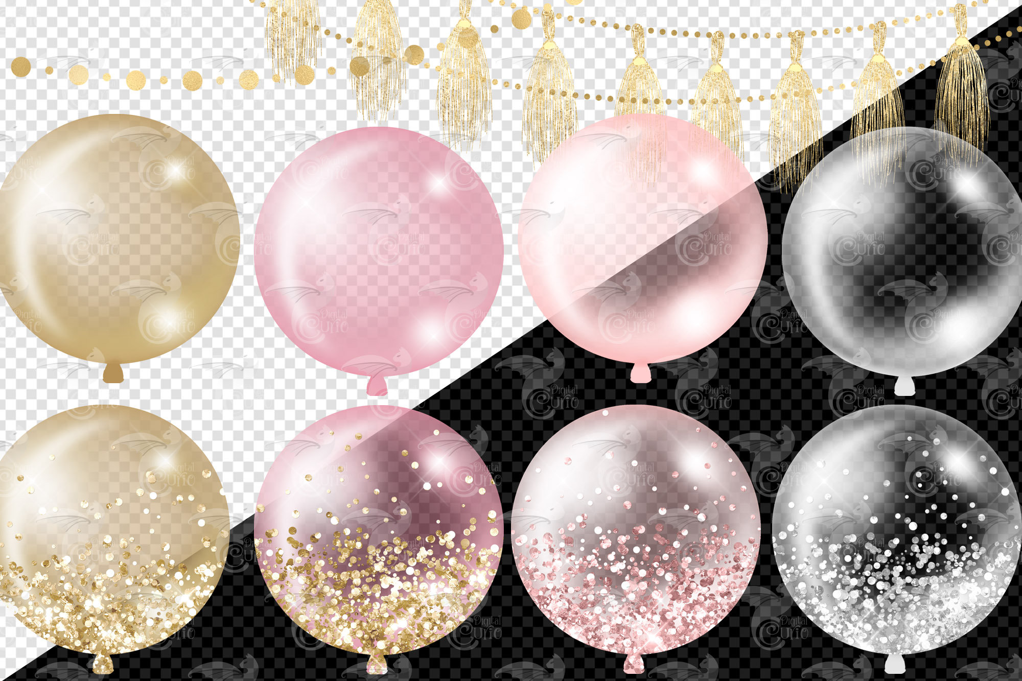 Pink and Gold Glam Balloons Clipart Digital Clip Art - Etsy