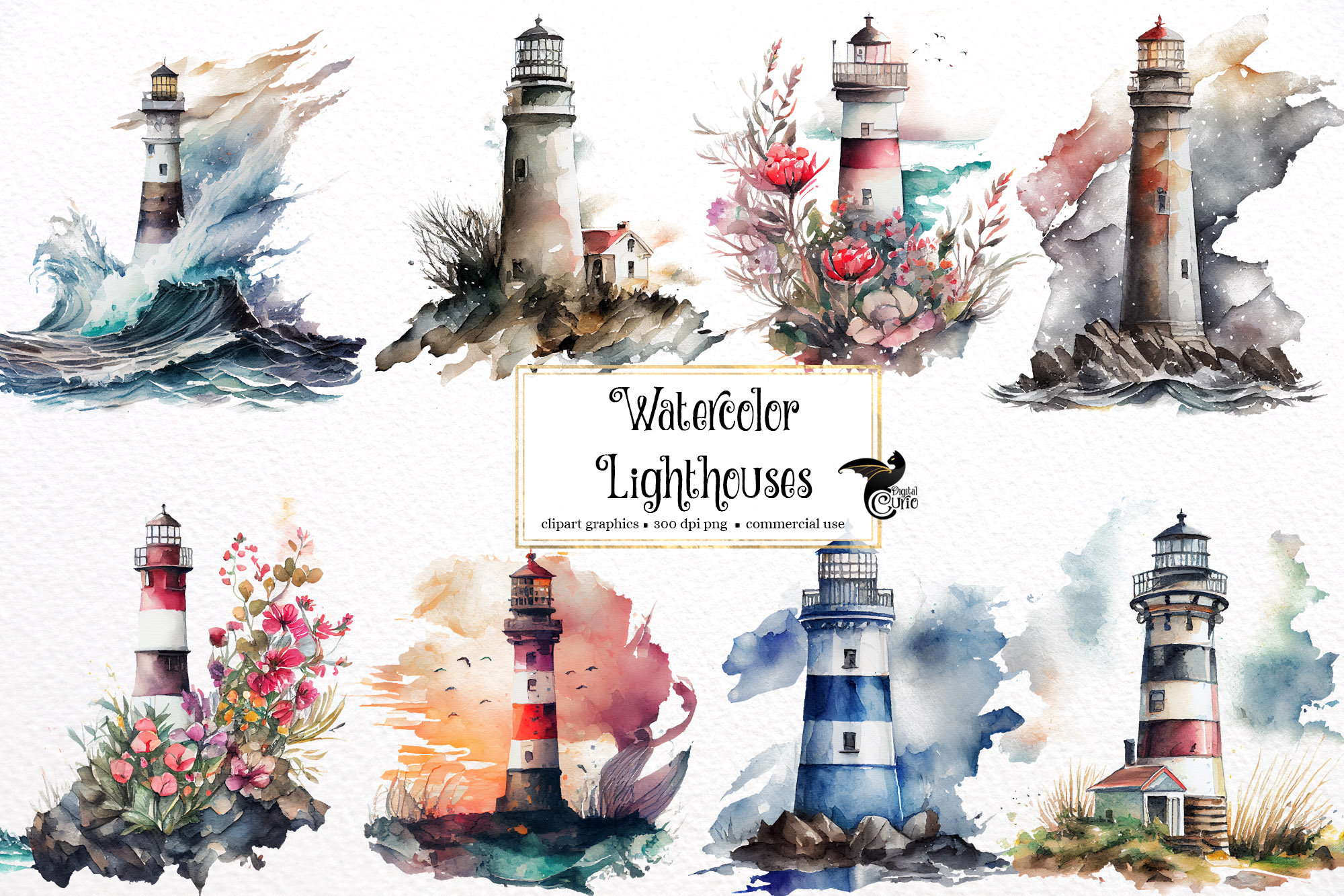 Watercolor Lighthouses Clipart Cute Nautical Ocean Clip Art - Etsy UK