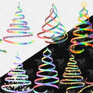 Rainbow Ribbon Christmas Tree Clip Art - Digital Holiday Iridescent Png ...
