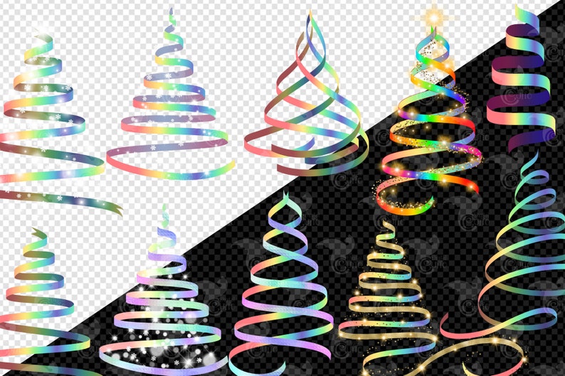 Rainbow Ribbon Christmas Tree Clip Art – Iridescent PNG Graphics ...