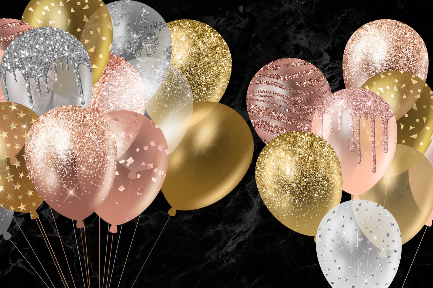 Glitter Balloons Clipart Rose Gold and Silver Glitter Party - Etsy