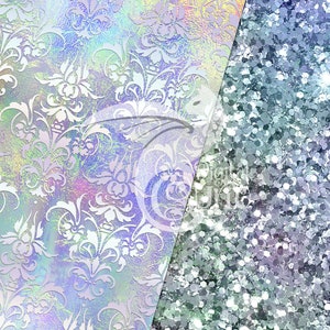 Iridescent Damask Digital Paper, Seamless Glitter Pattern Backgrounds ...