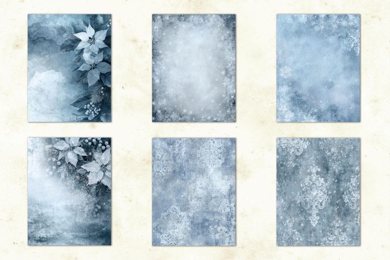 Dusty Blue Winter Paper, Snowflake Forest Scrapbook Pages (digital ...