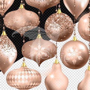 Rose Gold Christmas Ornaments Clipart, Digital Glitter Christmas Ball ...