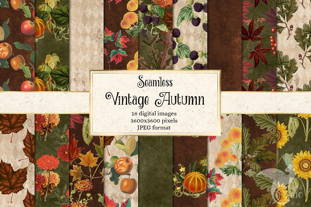 Vintage Autumn Digital Paper - Seamless Fall Patterns Printable ...
