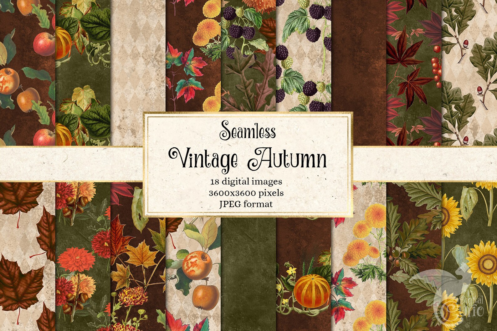Vintage Autumn Digital Paper Seamless Fall Patterns Printable Scrapbook ...