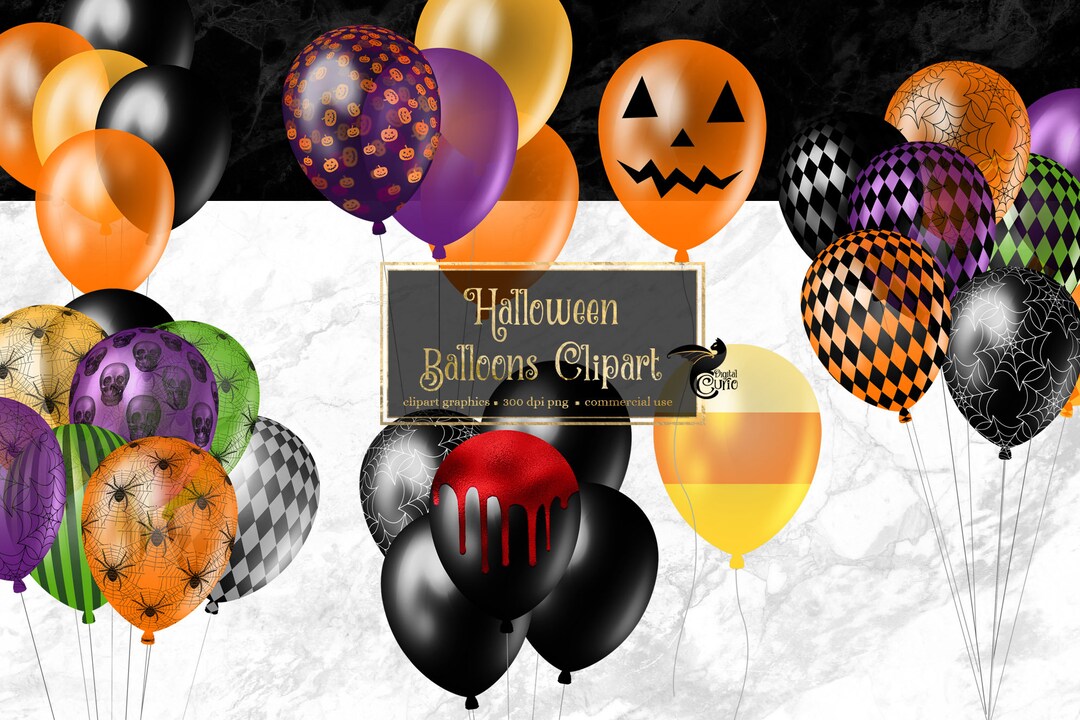 Halloween Balloons Clipart, Glitter Party Clipart in PNG Format Instant ...