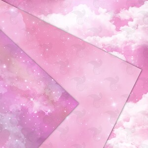 Pink Cloudy Skies Digital Paper - Stars and Clouds Galaxy Background ...