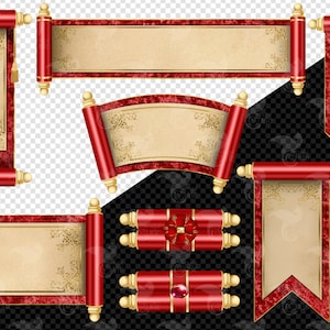 Red Scrolls Clipart - Digital Tapestry Clip Art for Magic Fantasy ...