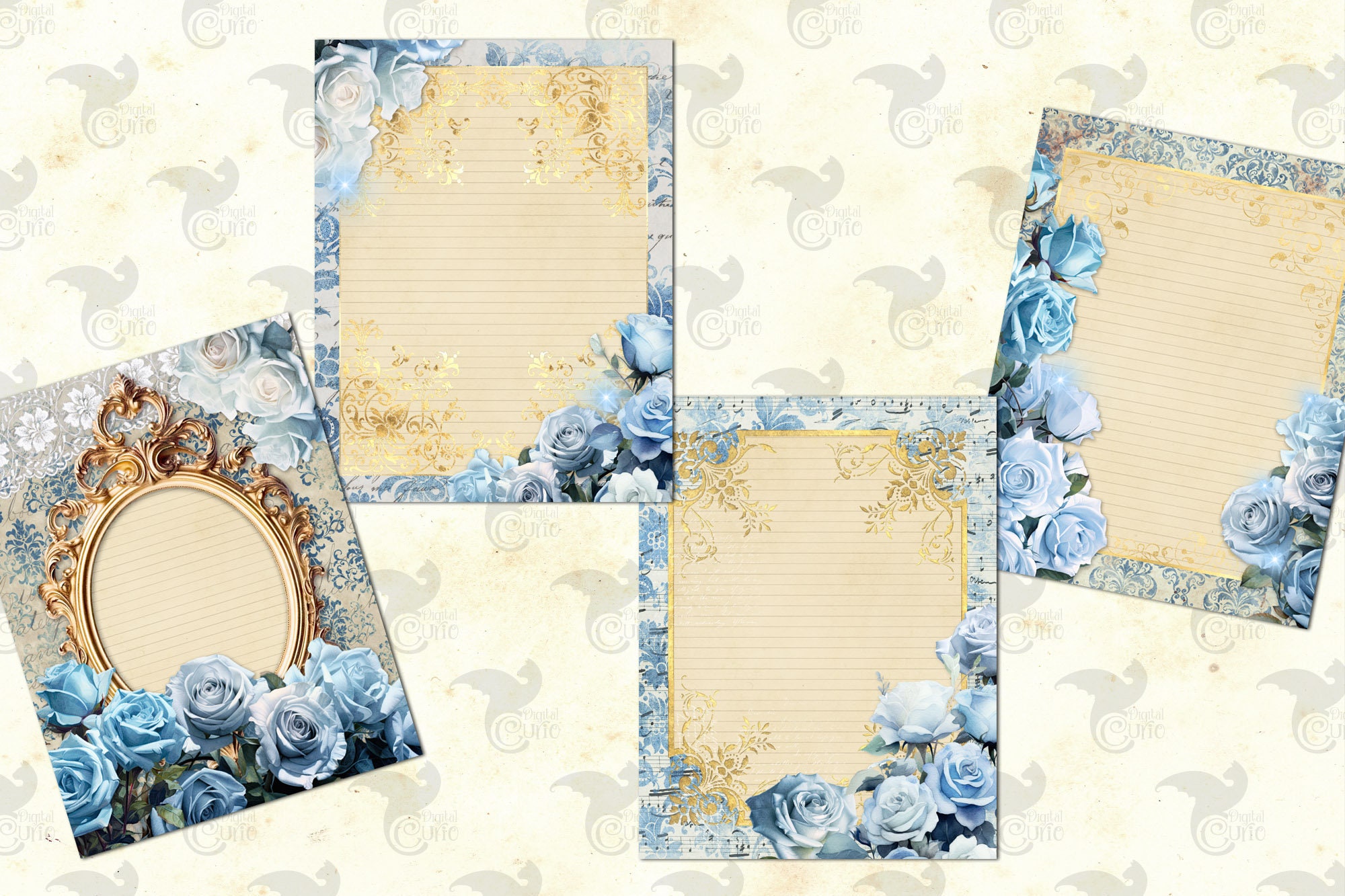 Blue Rose Journal Paper, Rococo Printable Pages (digital Download) - Etsy