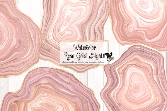 Watercolor Rose Gold Agate Clipart Agate and Geode Digital | Etsy