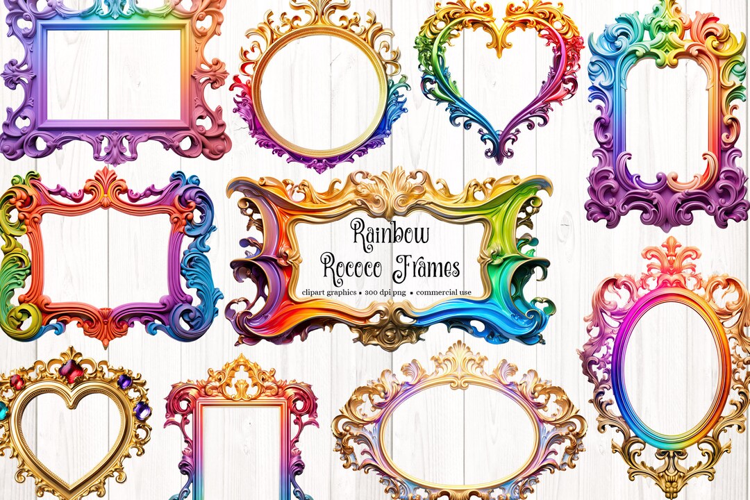 Rainbow Rococo Frames Clipart - Antique Baroque Vintage Clip Art ...