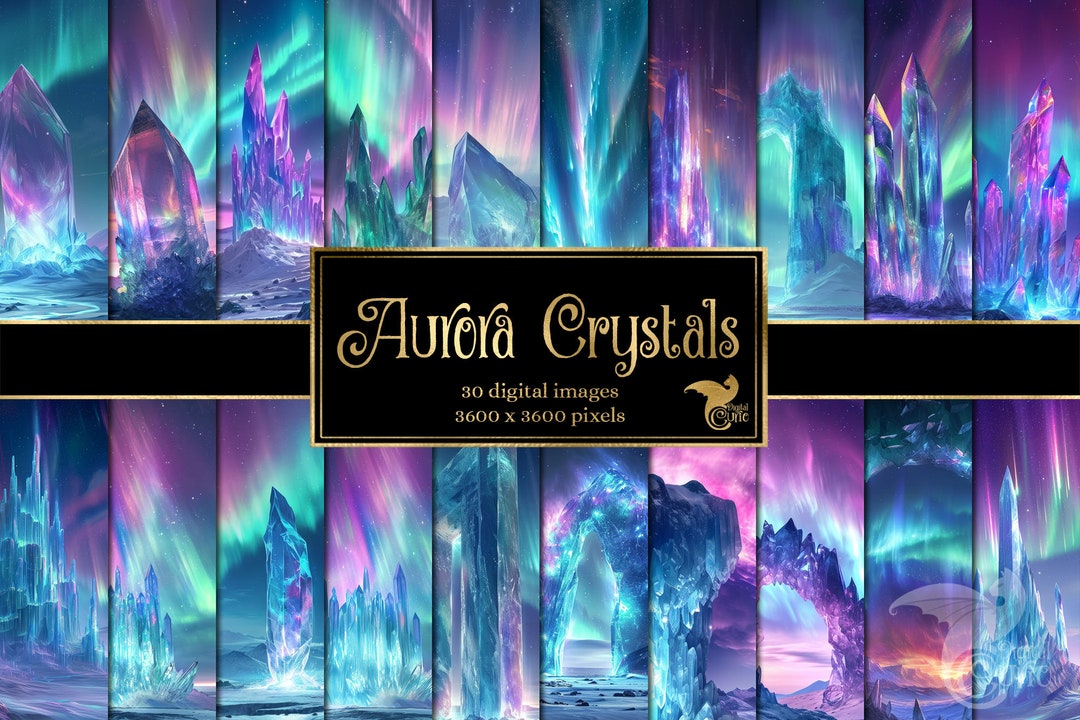Aurora Crystals Digital Paper, Fantasy Scrapbook Pages (digital ...