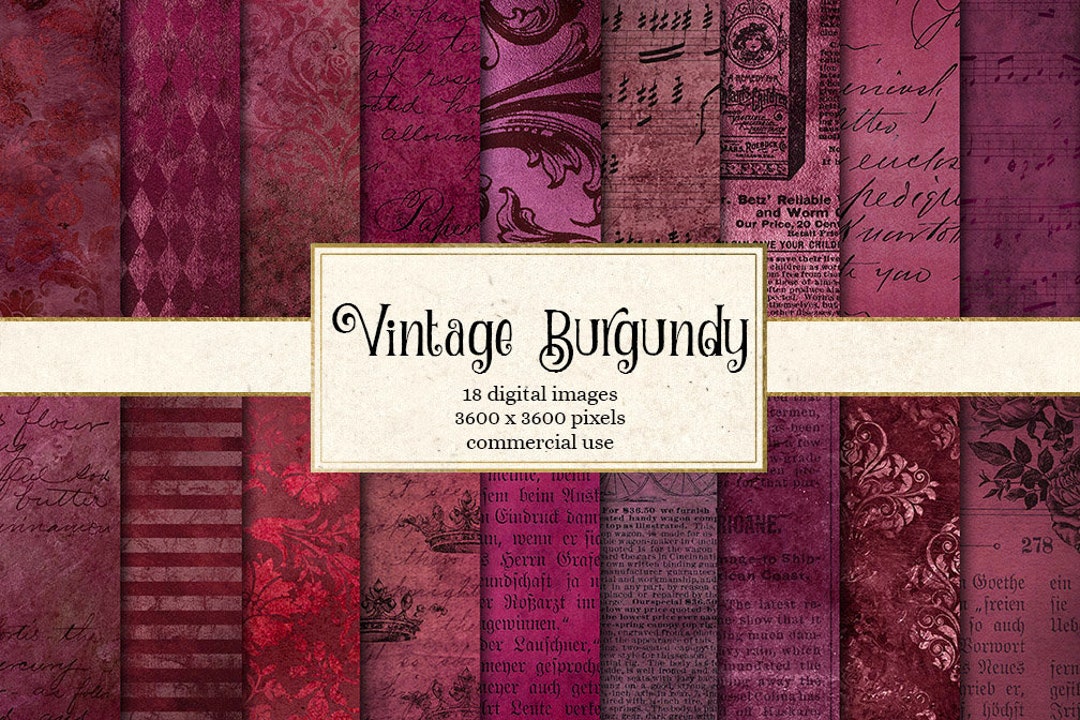 Vintage Burgundy Digital Paper, Antique Scrapbook Paper, Red Burgundy ...