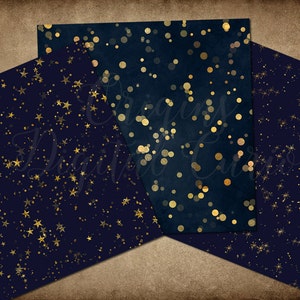 Starry Night Digital Paper Backgrounds, Celestial Digital Paper, Gold ...