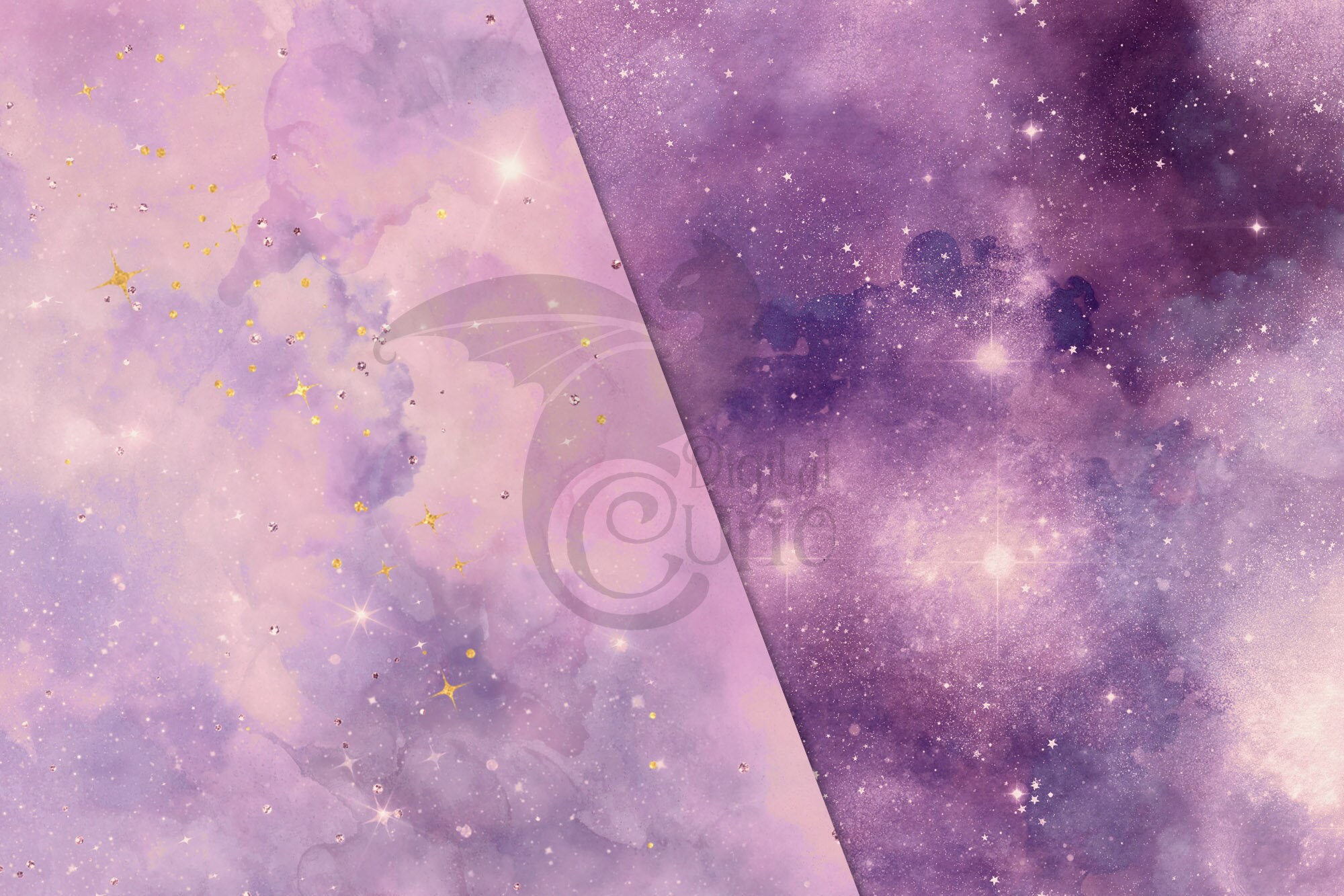 Dusk Rose Galaxy Digital Paper Seamless Watercolor Starry - Etsy