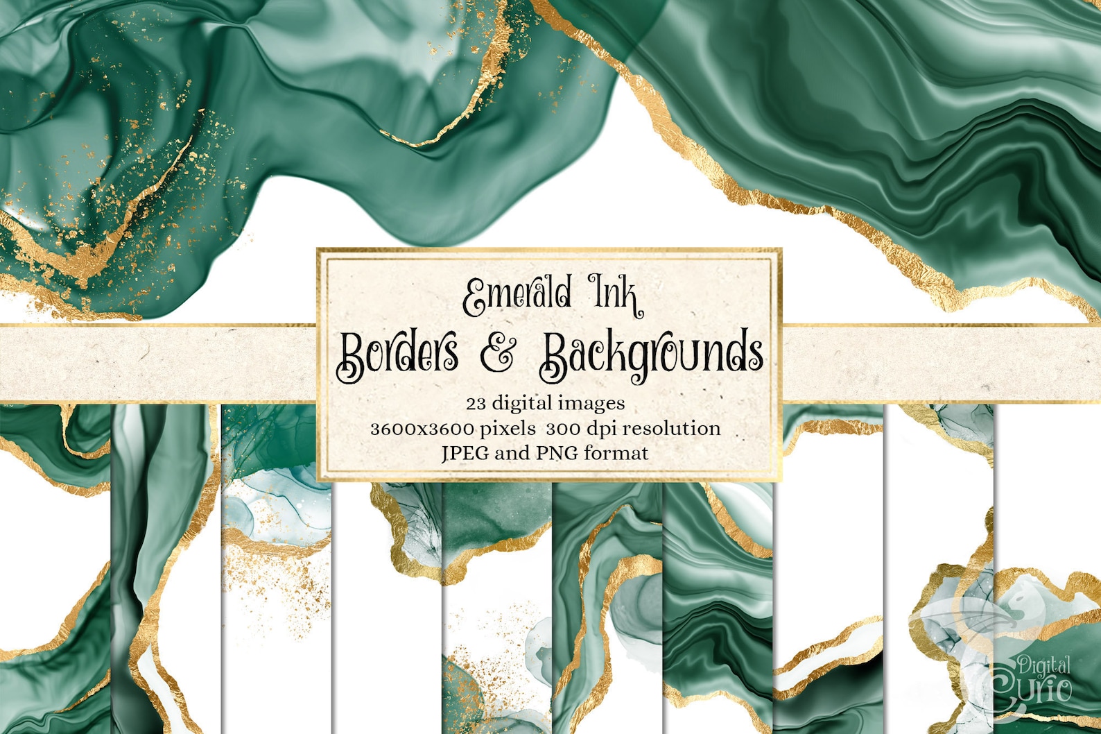 Emerald Ink Digital Paper and Border Overlays With Gold Foil - Etsy