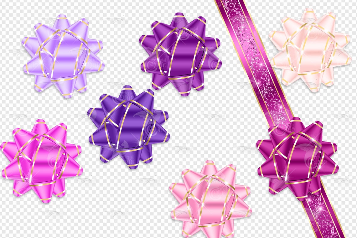 Pink Glam Ribbons and Bows Clipart Cute Christmas or - Etsy