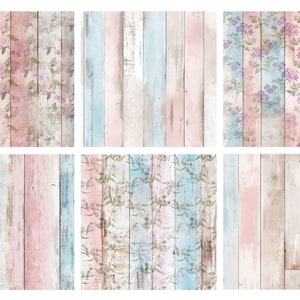 Shabby Wood Textures Digital Paper, Floral Rustic Planks (seamless ...