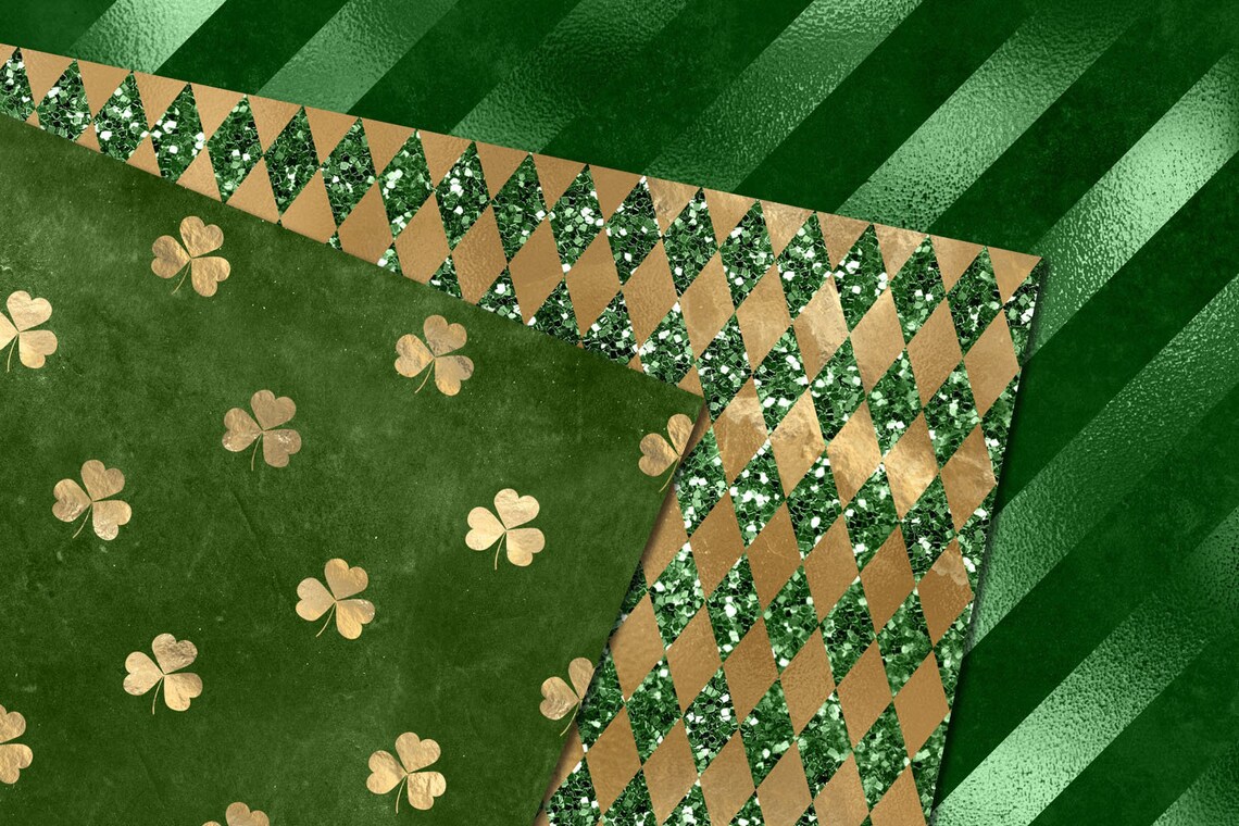 St Patrick's Day Glitter Digital Paper Green and Gold | Etsy Canada