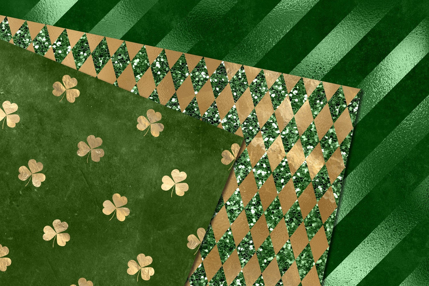 St Patrick's Day Glitter Digital Paper Green and Gold | Etsy Canada