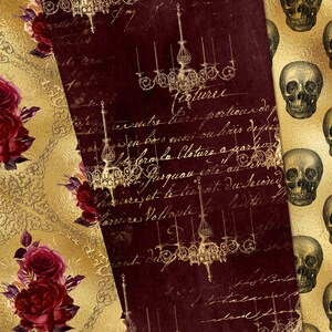Gold Gothic Digital Paper, Skull Damask Halloween Scrapbook Paper ...