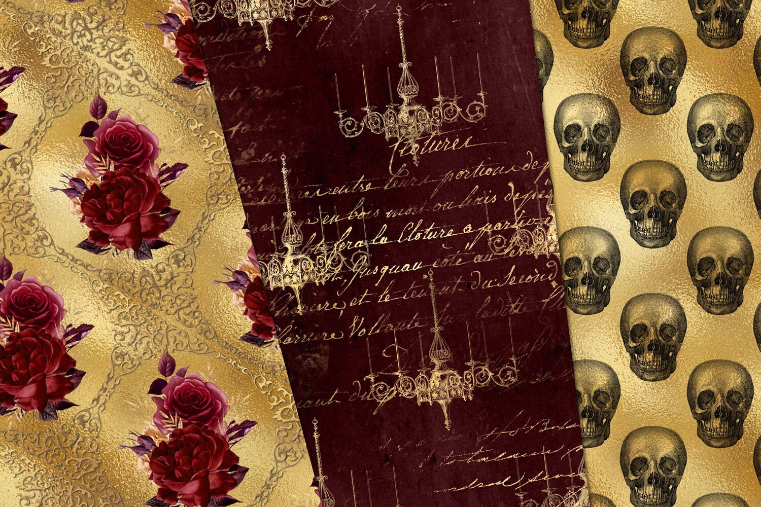 Gold Gothic Digital Paper Skull Damask Halloween Scrapbook - Etsy