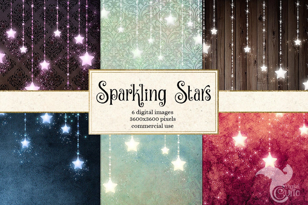 Sparkling Stars Digital Paper, Whimsical Magic Fantasy Star Backgrounds ...