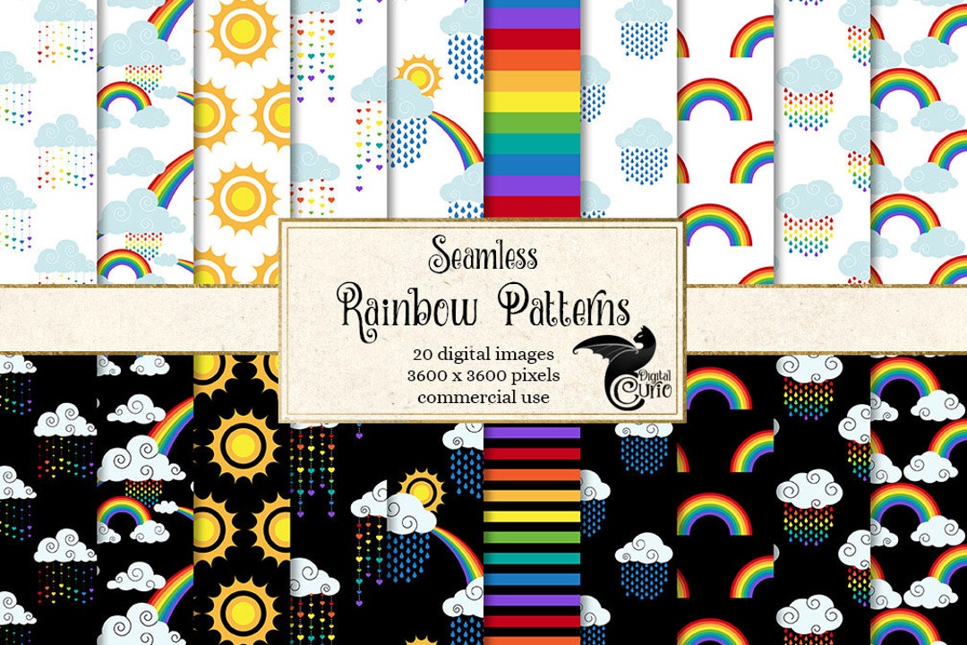 Rainbow Digital Paper, Seamless Rainbow Patterns Printable Scrapbook ...