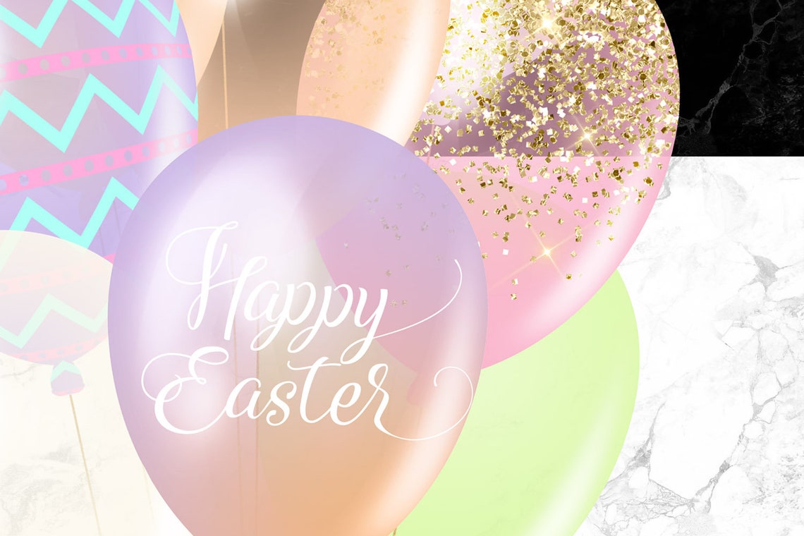 Easter Balloons Clipart Pastel Rainbow Glitter Balloon - Etsy