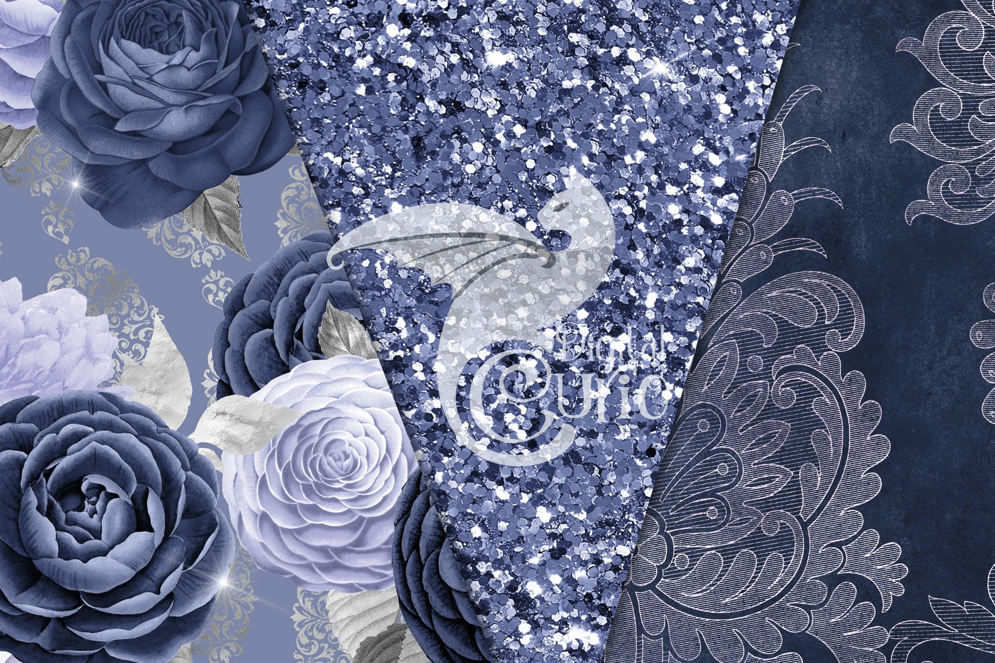 Dusty Blue and Silver Digital Paper Seamless Patterns and - Etsy